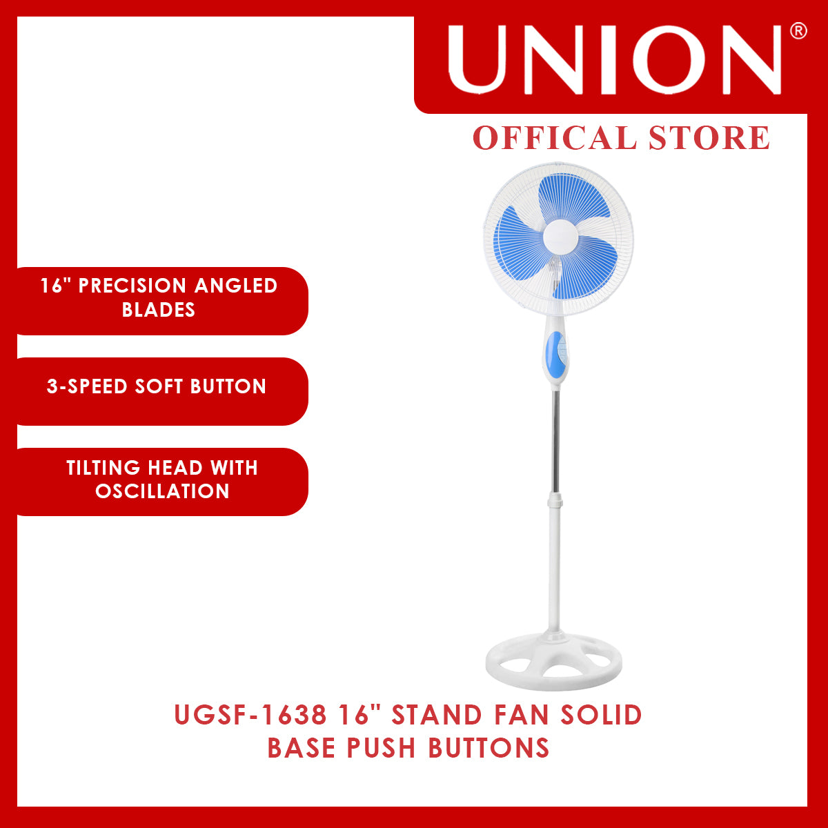 Union® 16" Stand Fan Solid Base Push Buttons – UnionHomeAppliances